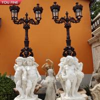 China Garden Natural Stone Lady Sculpture With Lamp Marble Statue for sale