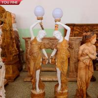 China Garden Natural Stone Lady Sculpture With Lamp Marble Statue for sale