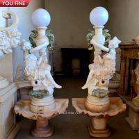 China Garden Natural Stone Lady Sculpture With Lamp Marble Statue for sale