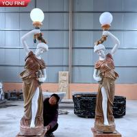 China Garden Natural Stone Lady Sculpture With Lamp Marble Statue for sale