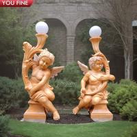 China Hand Carved Garden Marble Angel Lamp Statue Outdoor for sale