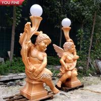China Hand Carved Garden Marble Angel Lamp Statue Outdoor for sale