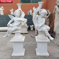 China Hand Carved Garden Marble Angel Lamp Statue Outdoor for sale