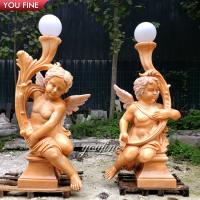China Hand Carved Garden Marble Angel Lamp Statue Outdoor for sale