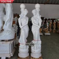 China Hand Carved Garden Marble Angel Lamp Statue Outdoor for sale