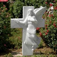 China Custom Modern Outdoor Hand Carved Natural Stone Marble Weeping Angel Garden Statue Angel of Grief for sale