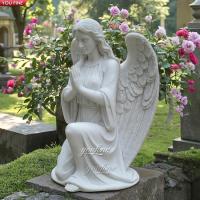 China Custom Modern Outdoor Hand Carved Natural Stone Marble Weeping Angel Garden Statue Angel of Grief for sale
