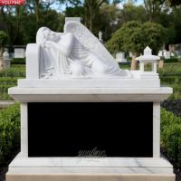 China Custom Modern Outdoor Hand Carved Natural Stone Marble Weeping Angel Garden Statue Angel of Grief for sale
