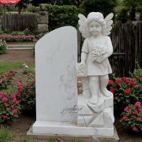 China Custom Modern Outdoor Hand Carved Natural Stone Marble Weeping Angel Garden Statue Angel of Grief for sale