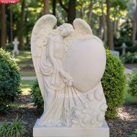 China Custom Modern Outdoor Hand Carved Natural Stone Marble Weeping Angel Garden Statue Angel of Grief for sale