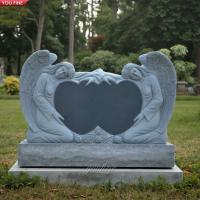 China Modern Black Granite Double Angel Headstone Tombstone Cemetery Memorial Stone for Couple Engraved Heart Angel Wings Marble for sale