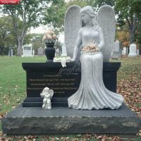 China Modern Black Granite Double Angel Headstone Tombstone Cemetery Memorial Stone for Couple Engraved Heart Angel Wings Marble for sale