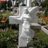 China Angel of Grief Marble Stone Life Size Weeping Angel Statues Headstone Statue Sculpture for Cemetery for sale