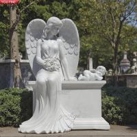 China Angel of Grief Marble Stone Life Size Weeping Angel Statues Headstone Statue Sculpture for Cemetery for sale