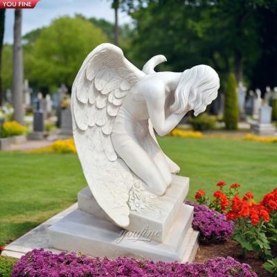 China Outdoor Natural White Marble Crying Angel Statue for sale