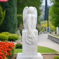 China Outdoor Natural White Marble Crying Angel Statue for sale