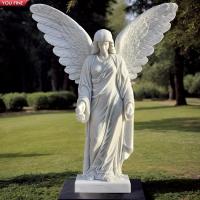 China Outdoor Natural White Marble Crying Angel Statue for sale