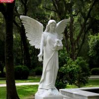China Outdoor Natural White Marble Crying Angel Statue for sale
