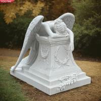 China Outdoor Natural White Sitting Angel Marble Statue Headstone for sale