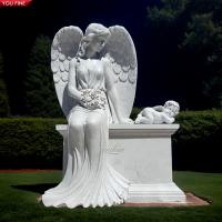 China Outdoor Natural White Sitting Angel Marble Statue Headstone for sale