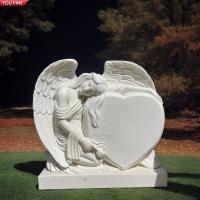 China Outdoor Natural White Sitting Angel Marble Statue Headstone for sale