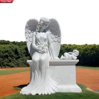 China Outdoor Natural White Sitting Angel Marble Statue Headstone for sale