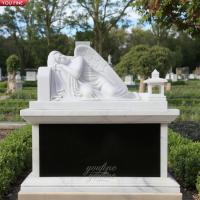 China Outdoor Natural White Marble Sleeping Angel Statue Bench Headstone for sale