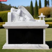 China Outdoor Natural White Marble Sleeping Angel Statue Bench Headstone for sale