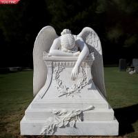 China Outdoor Natural White Marble Sleeping Angel Statue Bench Headstone for sale