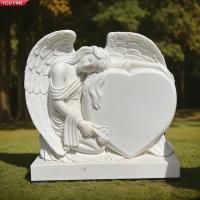 China Outdoor Natural White Marble Sleeping Angel Statue Bench Headstone for sale
