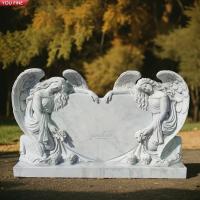 China Outdoor Natural White Marble Sleeping Angel Statue Bench Headstone for sale