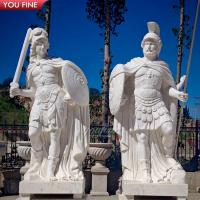 China Outdoor Garden Ancient Marble Roman Statues Full Size Soldier Sculpture with Shield for sale
