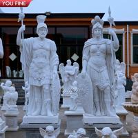 China Outdoor Garden Ancient Marble Roman Statues Full Size Soldier Sculpture with Shield for sale