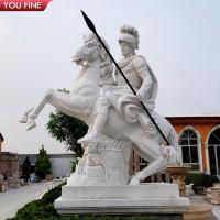 China Outdoor Garden Ancient Marble Roman Statues Full Size Soldier Sculpture with Shield for sale