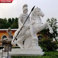 China Outdoor Garden Ancient Marble Roman Statues Full Size Soldier Sculpture with Shield for sale