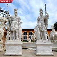 China Outdoor Garden Ancient Marble Life Size Vintage Roman Warrior Statues for sale