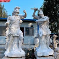 China Outdoor Garden Hand Carved Life Size Marble Roman Soldier Statue for Sale for sale