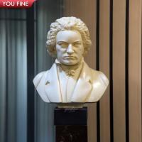 China Hand Carved Decorative Natural White Marble Stone Beethoven Bust Sculpture for sale