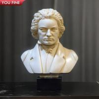 China Hand Carved Decorative Natural White Marble Stone Beethoven Bust Sculpture for sale