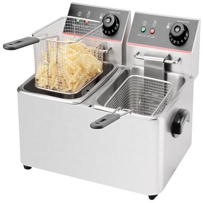 China 220V Voltage Double Tank Electric Deep Fryer for French Fries Stainless Steel Material for sale