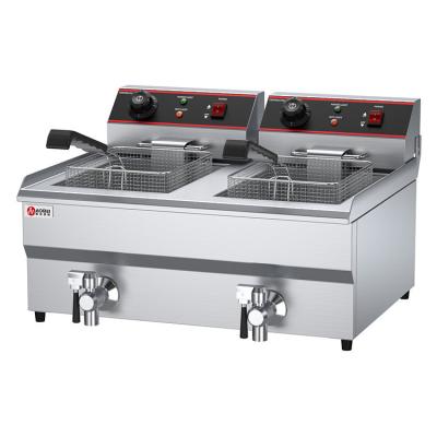China Double Tanks Electric Deep Fryer with Oil Valve and 60-200 Degree Temperature Range for sale