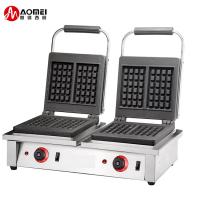 China 4KW Commercial Double Square Belgian Waffle Maker with Interchangeable Sandwich Plates for sale