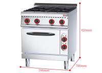 China Electric Oven Commercial Gas Range 4 Burners for Restaurant Kitchen 143KG Capacity for sale