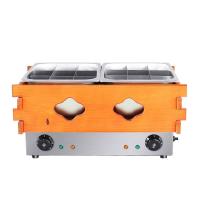 China Rust Resistant Stainless Steel Oden Cooking Stove 2 Tanks 18 Grids Wooden Surrounding for sale