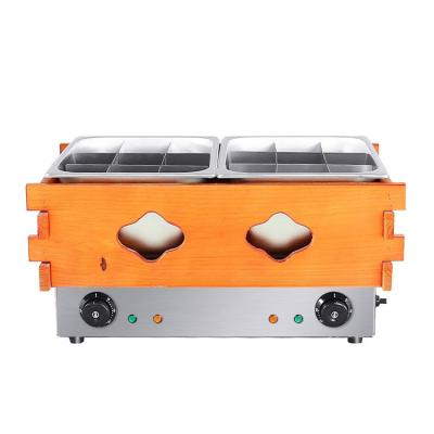 China Rust Resistant Stainless Steel Oden Cooking Stove 2 Tanks 18 Grids Wooden Surrounding for sale
