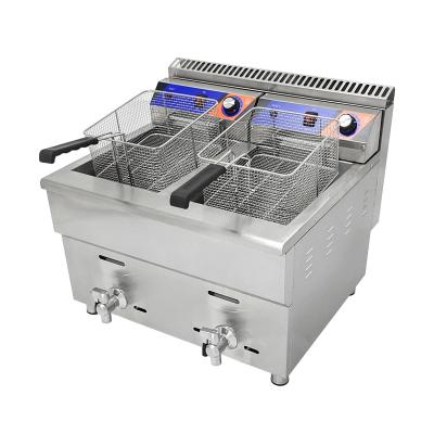 China Stainless Steel Gas Fries Frying Machine Double Tank Commercial Table Top Deep Fryer for sale