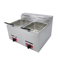 China Stainless Steel 2-Tank 2-Baskets LPG Deep Fryer for Commercial Gas Frying 12L Capacity for sale