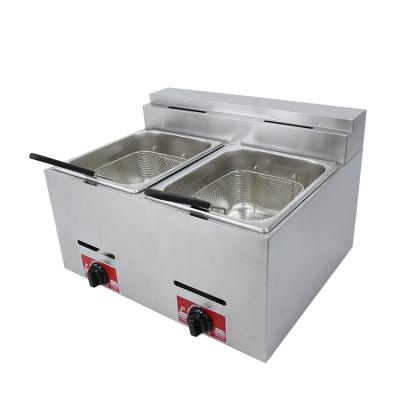 China Stainless Steel 2-Tank 2-Baskets LPG Deep Fryer for Commercial Gas Frying 12L Capacity for sale