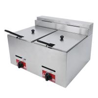 China Stainless Steel 2-Tank 2-Baskets LPG Deep Fryer for Commercial Gas Frying 12L Capacity for sale