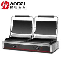 China 220V Stainless Steel Double Plate Panini Grill for Sandwich Hamburger Sandwich Press for sale